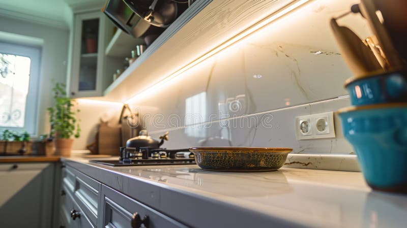 A Kitchen Counter with a Pot on it and Some Pots in the Sink, AI Stock ...