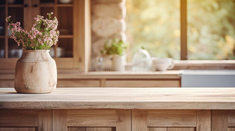 Kitchen Counter with Potted Plant. Interior of a Modern Kitchen Made of ...