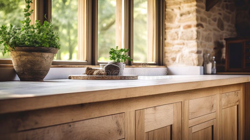 Kitchen Counter with Potted Plant. Interior of a Modern Kitchen Made of ...