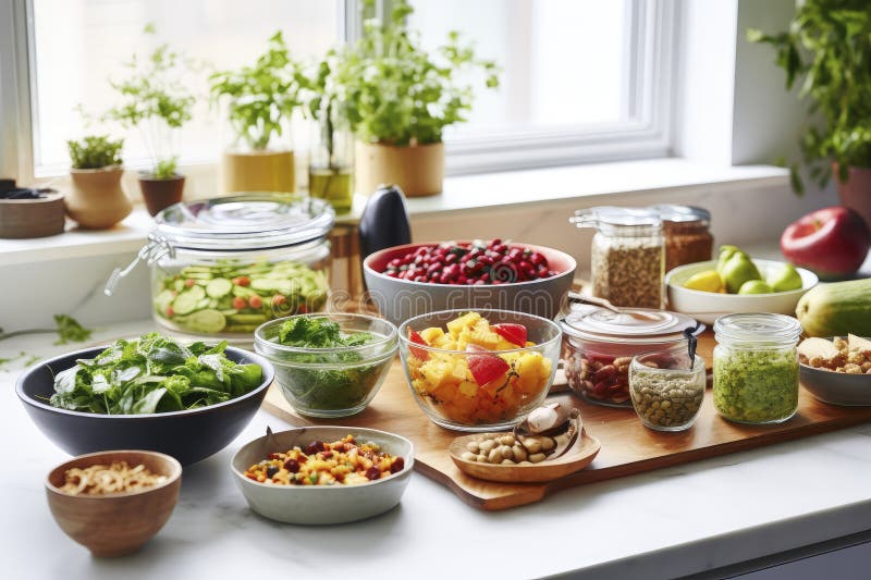 Abundance of Food on Kitchen Counter, Varied Assortment of Delicious ...