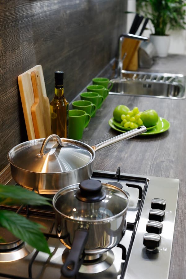 Kitchen Counter with Stainless Steel Oven Stove Stock Image - Image of ...