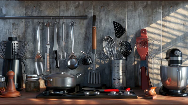A Kitchen Counter Stocked with Various Pots and Pans, Ready for Use ...