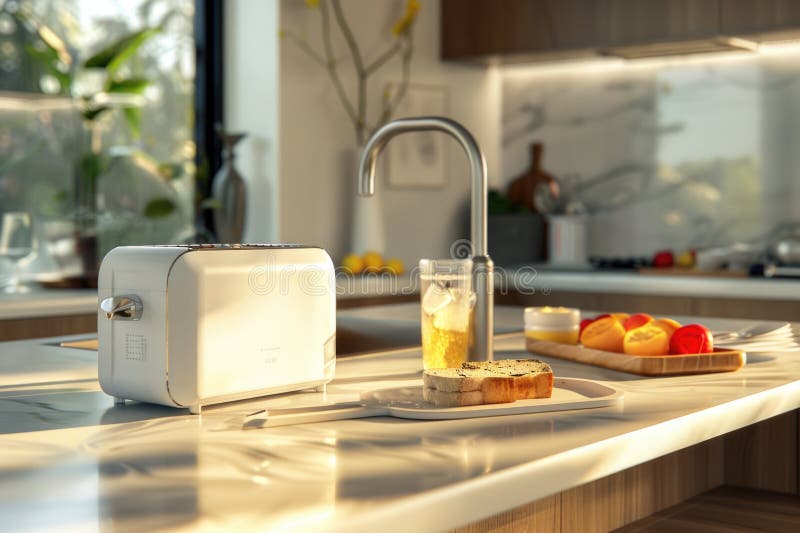 A Kitchen Counter with a Toaster and a Glass of Water on it Stock Image ...