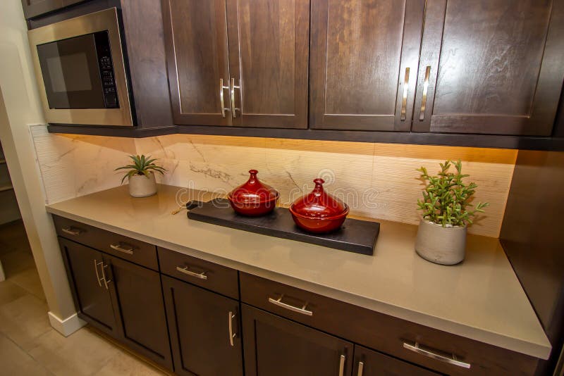 Ceramic Containers with Lids on Kitchen Counter Stock Image - Image of ...