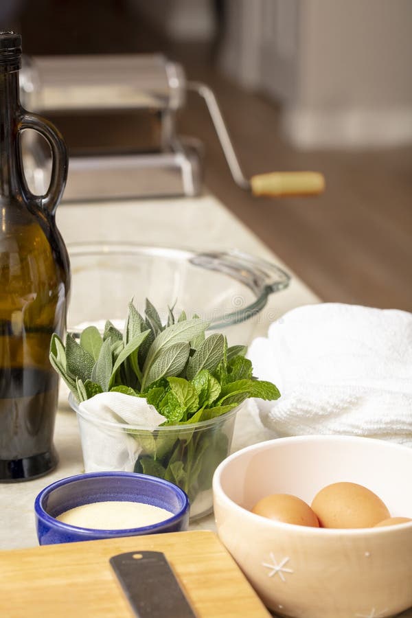 Kitchen Counter Top with Herbs for a Food Preparation Class Stock Image ...