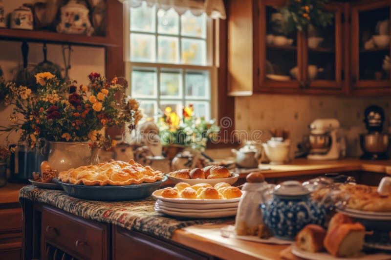 A Kitchen Countertop with Homemade Baked Goods Stock Illustration ...