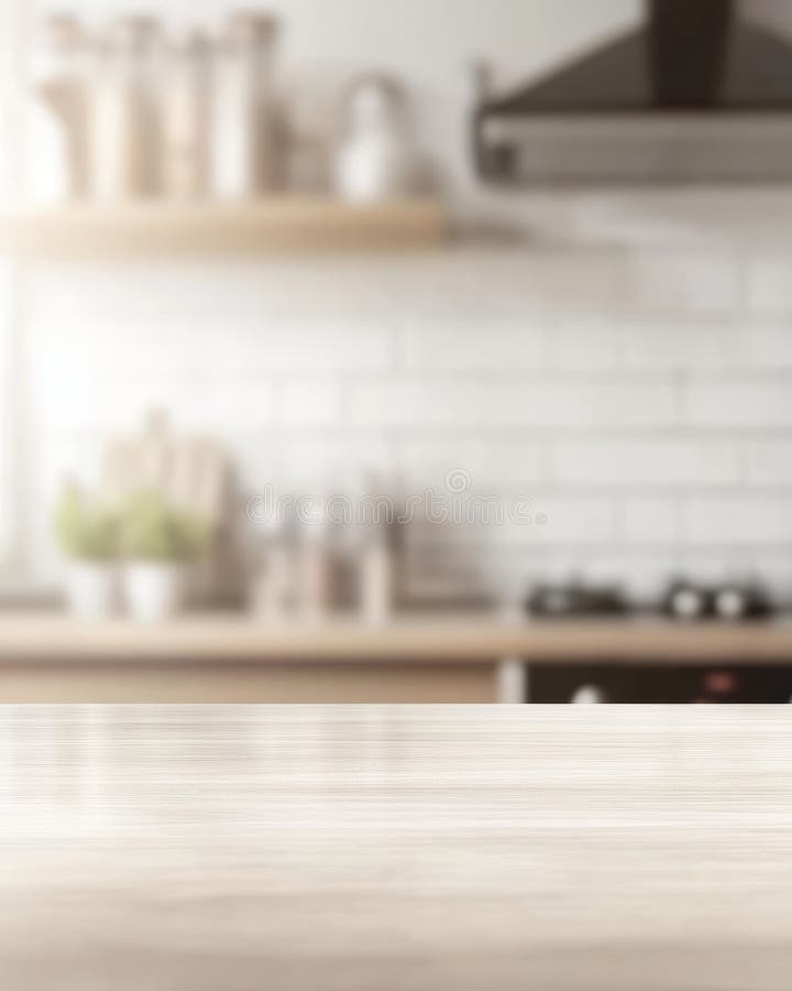 Kitchen Countertop with Light Wood Cabinets in the Background Stock ...