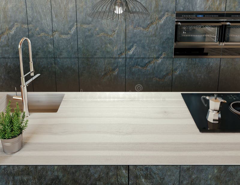 Kitchen Countertop. Luxury Modern Living Room, 3d Rendering ...