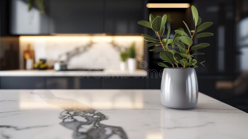 Kitchen Countertop with a Plant. Modern Kitchen Design Stock Photo ...