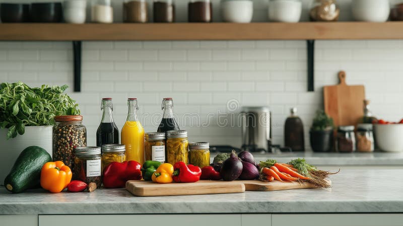 Kitchen Countertop Scene with a DIY Pickling Setup Stock Image - Image ...