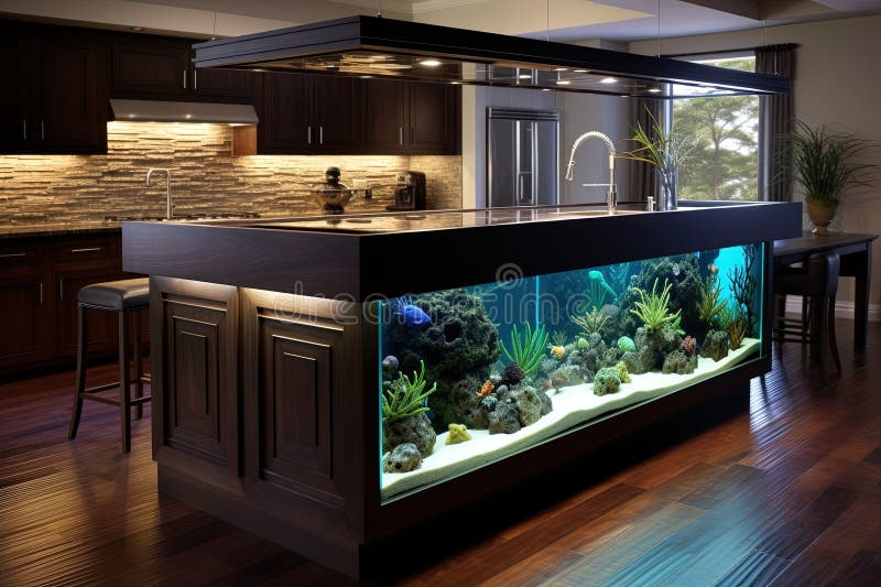 Kitchen Countertops Made of Aquarium. Generative AI Stock Illustration ...