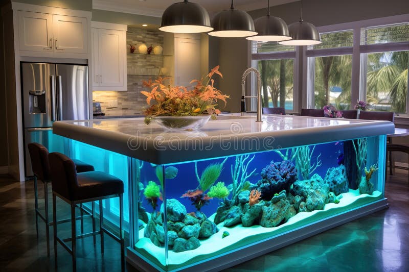 Kitchen Countertops Made of Aquarium. Generative AI Stock Illustration ...
