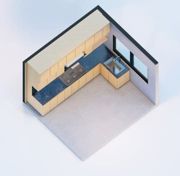 Kitchen Cross Section 3d Rendering Stock Illustration - Illustration of ...