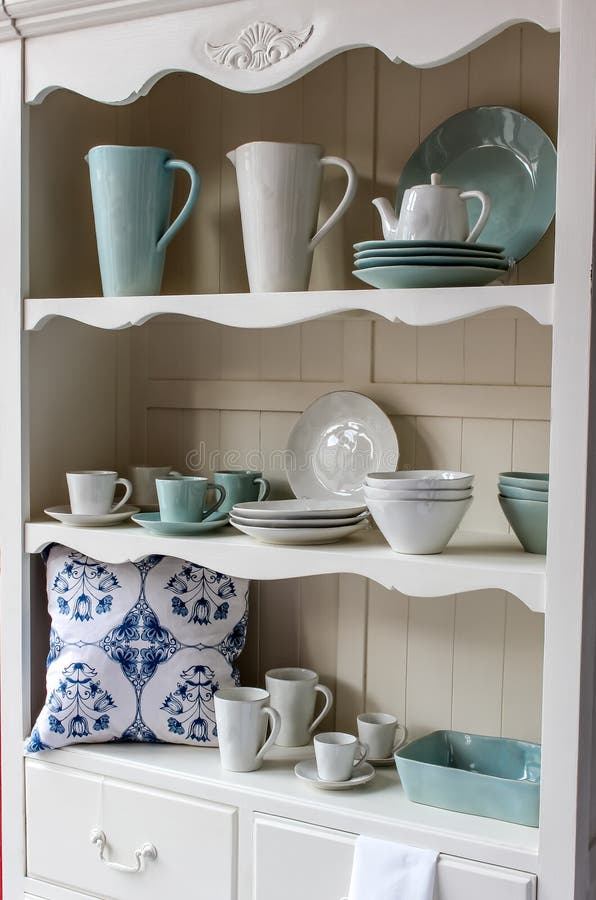 Kitchen Cupboard with Dinnerware Stock Photo - Image of dish, design ...