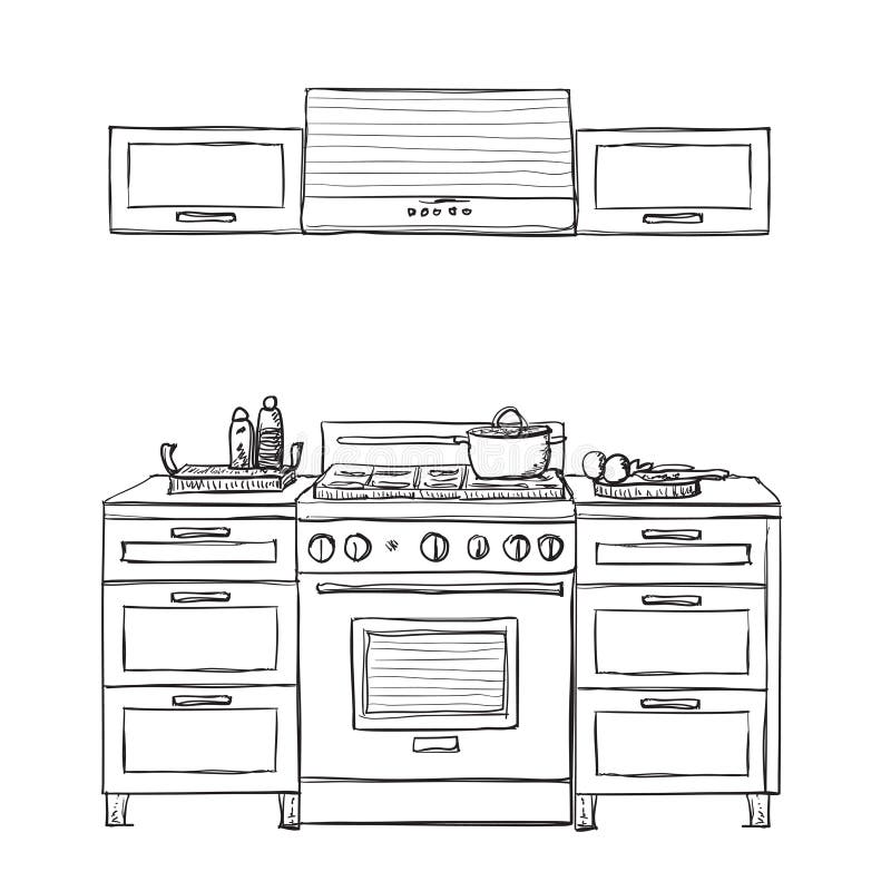 Kitchen Cupboard, Shelves, Hand Drawn Stock Vector - Illustration of ...