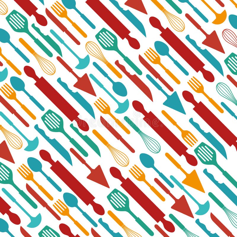 Kitchen Cutlery Tools Pattern Stock Illustration - Illustration of ...