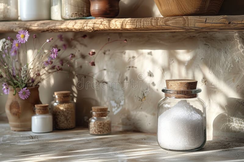 Kitchen Decor Ideas, a Glass Jar of Celtic Salt on the Kitchen Shelf ...