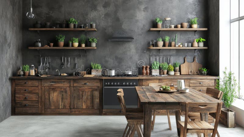 A Kitchen Design that Blends Rustic Charm with Ample Greenery and ...
