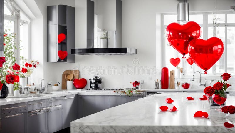 Kitchen Design, Heart-shaped Balloons Red Roses Stock Illustration ...