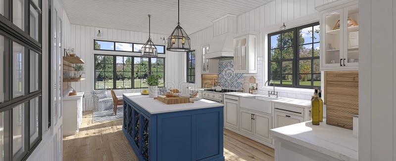 A Kitchen Design for a Modern House with an Open Terrace Stock Image ...