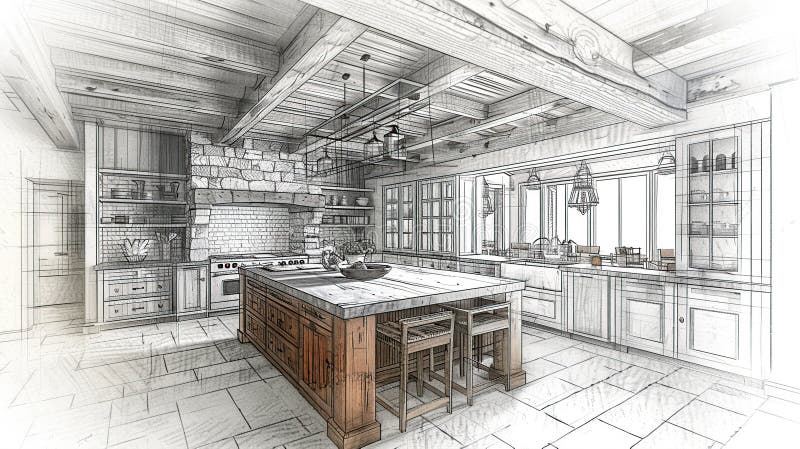 Kitchen Design Sketch stock illustration. Illustration of interior ...