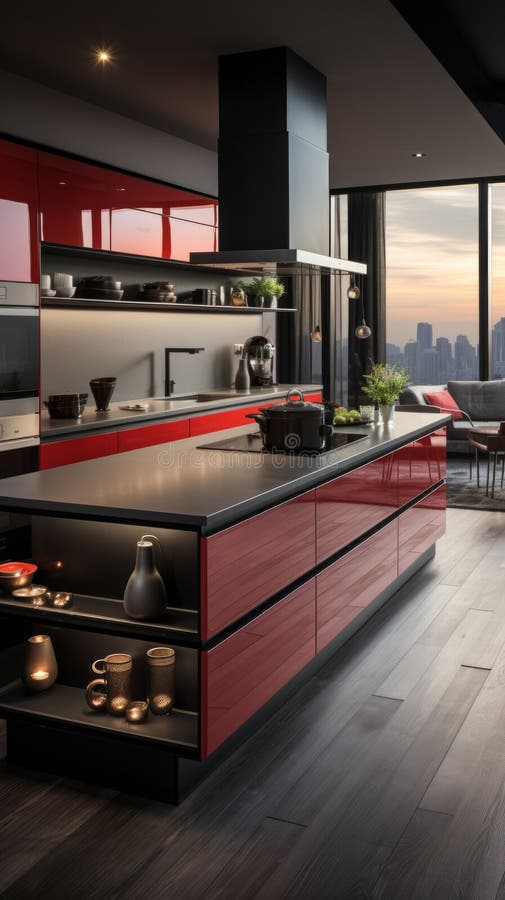 Kitchen Designed for Luxury. Red Backsplash Adds Drama To this Modern ...
