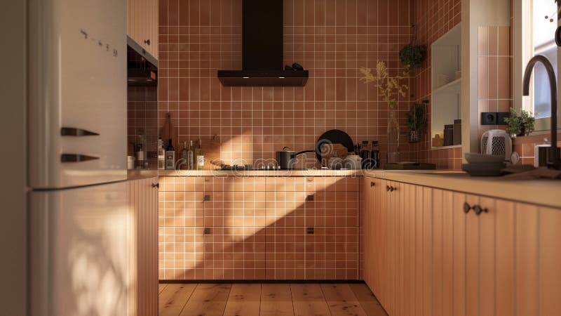 Interior of Modern Kitchen, Frontal View of Modern Nordic Kitchen in ...