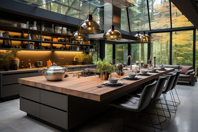 Kitchen and Dining Area in a Large House Stock Illustration ...