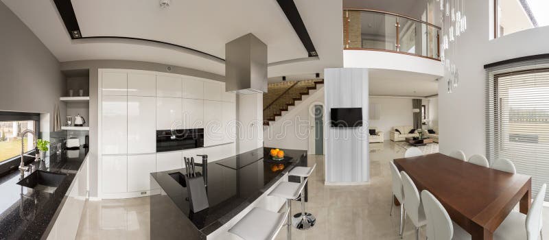 Kitchen and dining hall stock photo. Image of expensive - 57884324