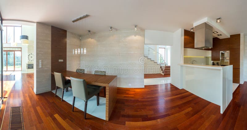 Kitchen and dining hall stock photo. Image of date, interior - 52858482