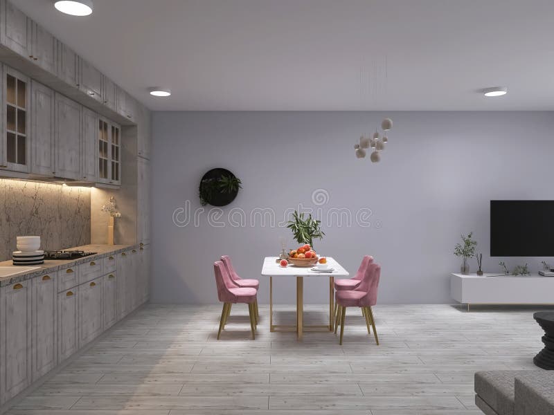 Kitchen Dining Room 3d Render, 3d Illustration Editorial Image ...