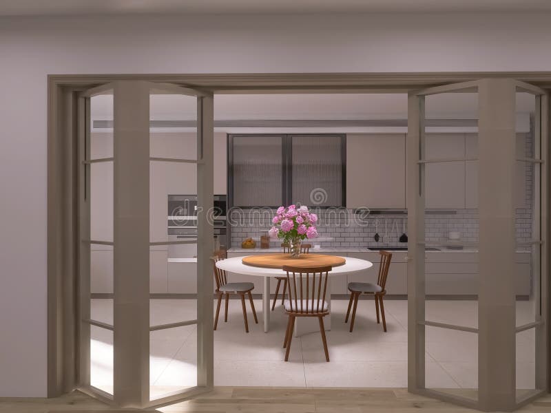 Kitchen Dining Room 3d Render, 3d Illustration Stock Illustration ...
