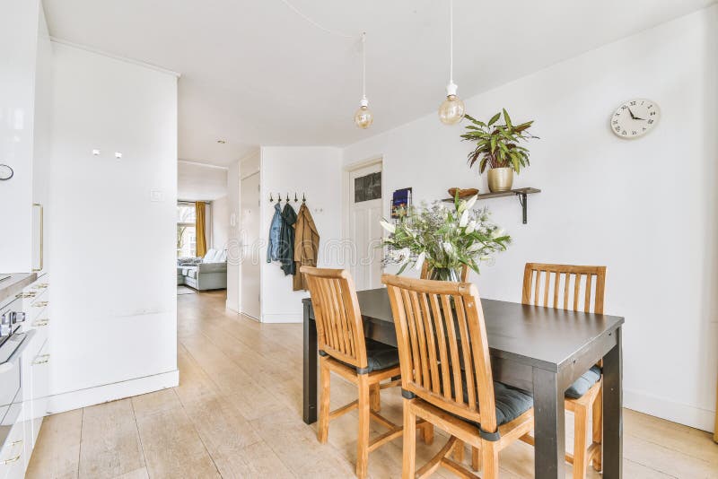 Kitchen and Dining Zone in Studio Apartment Stock Image - Image of ...