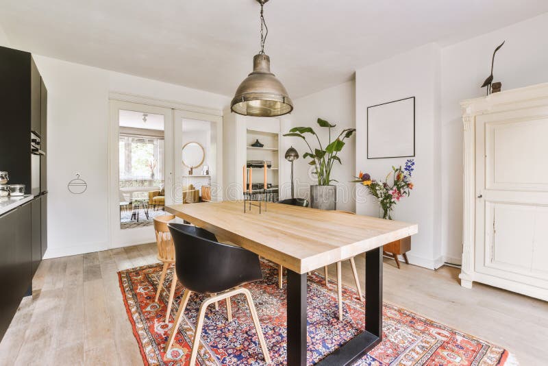 Kitchen and Dining Zone in Studio Apartment Stock Image - Image of ...