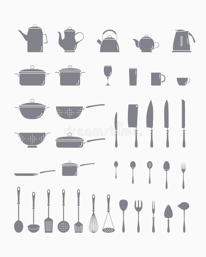 Dinnerware Icons, Signs, Outline Symbols, Concept Linear Illustration ...