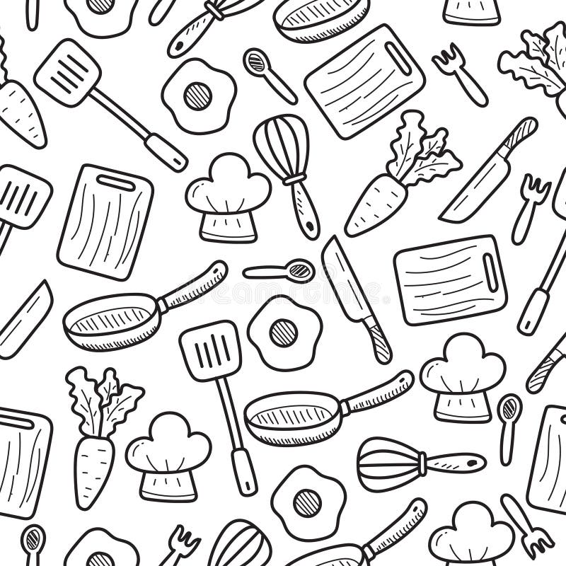 Kitchen Doodle Seamless Pattern with a Cute Design Stock Vector ...
