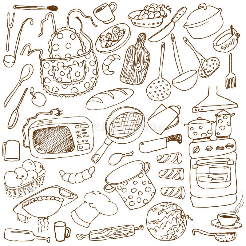 Kitchen doodles stock vector. Illustration of long, match - 10992855