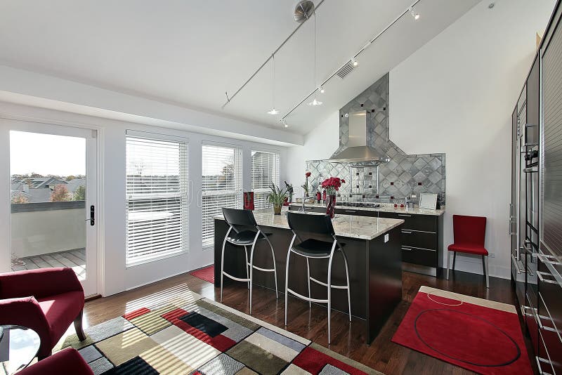 Kitchen with Door To Balcony Stock Photo - Image of island, residence ...