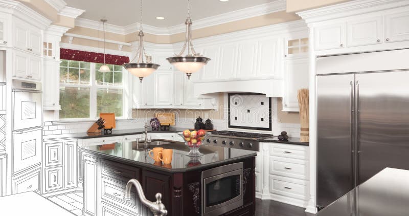 Kitchen Drawing Brush Stroke Transitioning Down and Left To Photograph ...