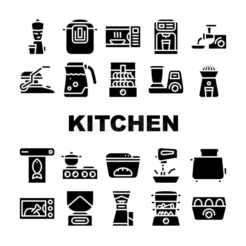 Kitchen Electronics Collection Icons Set Vector Illustrations Stock ...