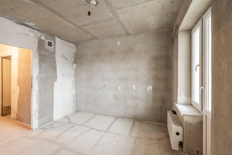 Kitchen. Empty Interior for Design, Gray Concrete Wall. Empty Room ...