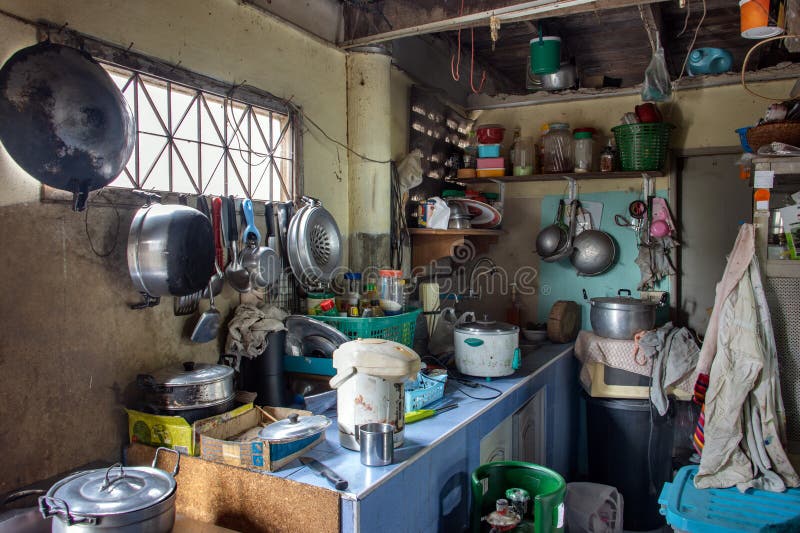 An Kitchen with Equipment and Accessories in a Village House Stock ...