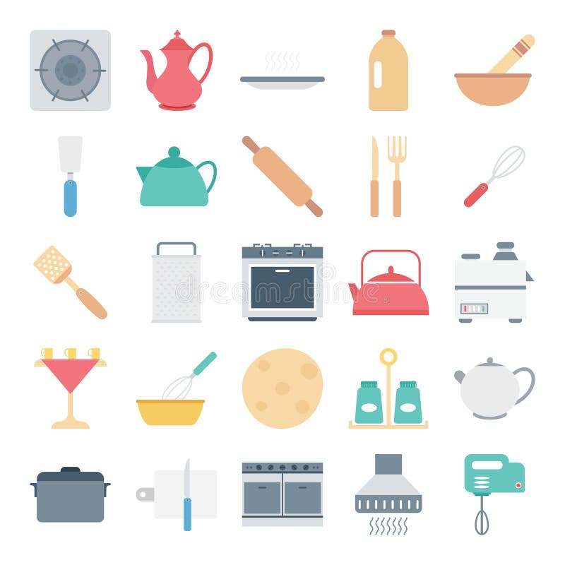 Kitchen Equipment Color Isolated Vector Icons Stock Illustration ...