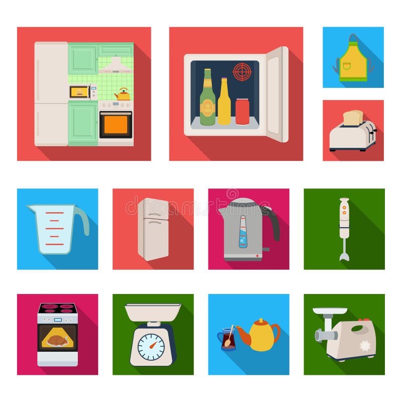 Kitchen Equipment Flat Icons in Set Collection for Design. Kitchen and ...