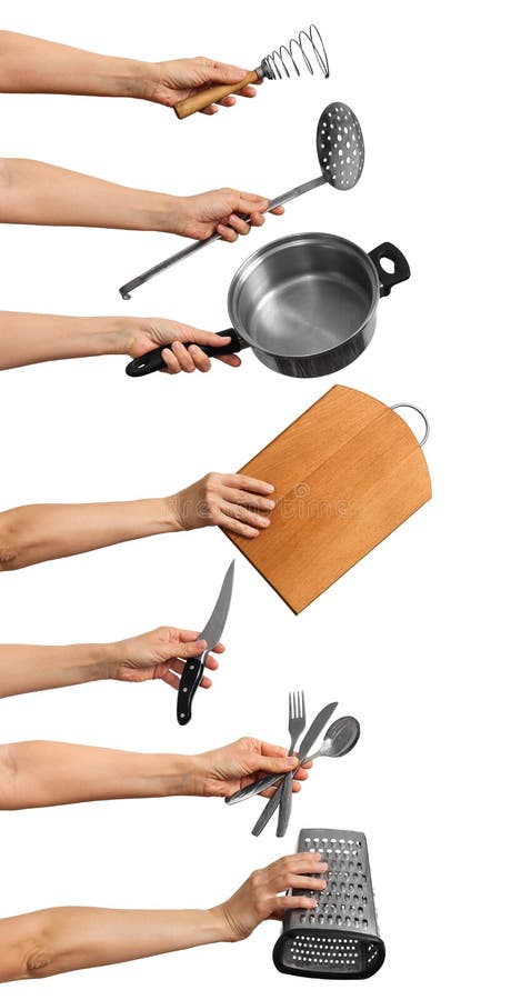 Kitchen Equipment In Human Hands Stock Photo - Image of cutting ...