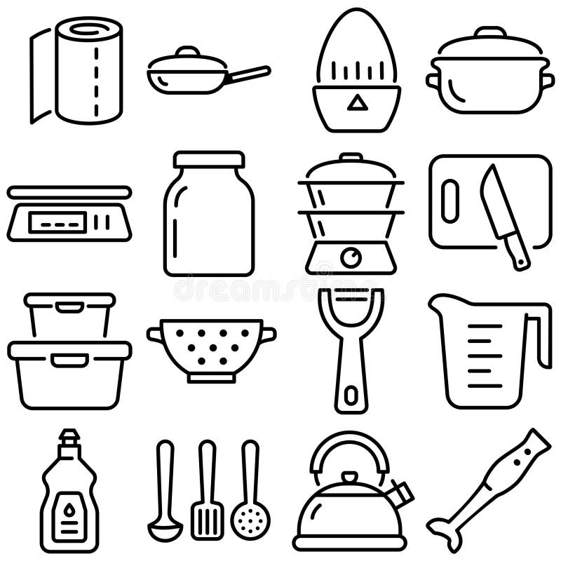 Kitchen Essentials Icon Set Outline Style (Part 2) Stock Vector ...