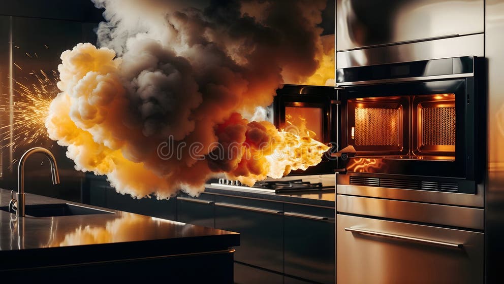 Kitchen Explosion with Fire and Smoke in Microwave Stock Illustration ...