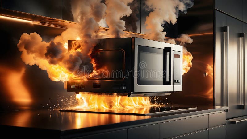 Kitchen Explosion with Fire and Smoke in Modern Microwave Stock ...