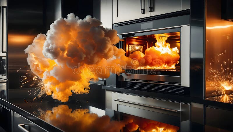 Kitchen Explosion with Fire and Smoke in Modern Oven Stock Illustration ...