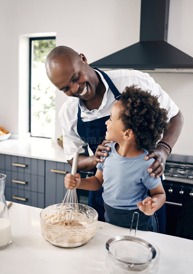 Kitchen, Father and Child with Smile for Baking, Teaching and Kid ...